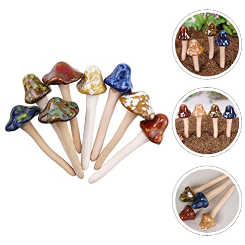 Housoutil Mushroom Decor 8pcs Garden Mushroom Statue Ceramics Mushroom Garden Lawn Ornaments