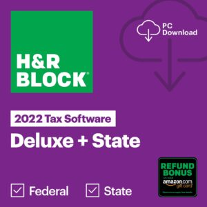 h&r block tax software deluxe + state 2022 with refund bonus offer (amazon exclusive) [pc download] (old version)