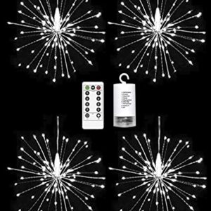 4 Pack Firework Lights 150 Led Copper Wire Starburst String Lights 8 Modes Battery Operated Fairy Lights with Remote Hanging Christmas Lights for Party Patio Wedding Waterproof Decoration (White)