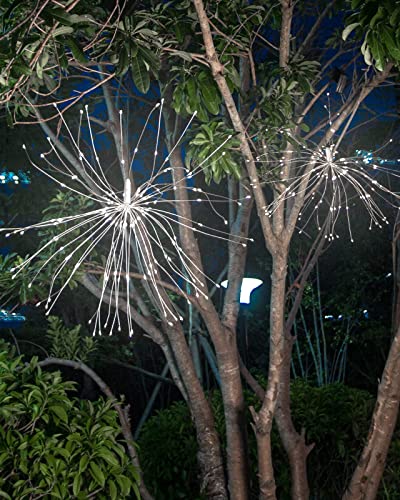 4 Pack Firework Lights 150 Led Copper Wire Starburst String Lights 8 Modes Battery Operated Fairy Lights with Remote Hanging Christmas Lights for Party Patio Wedding Waterproof Decoration (White)