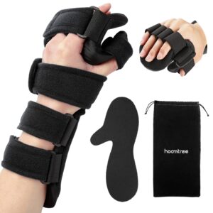 hoomtree stroke resting hand splint right&left resting hand splint with finger separator functional night immobilizer wrist finger brace for carpel tunnel pain,sprain fracture,tendonitis (left,black)