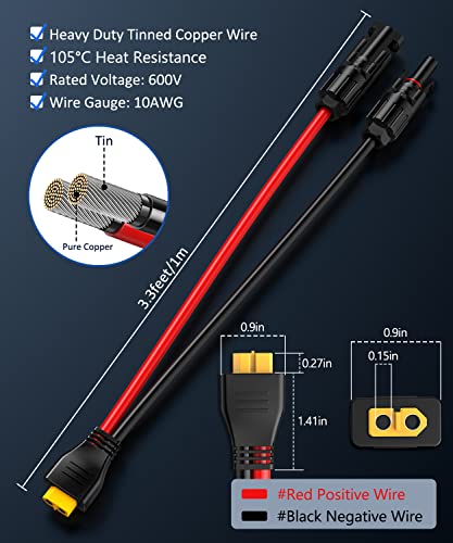 ELECTOP 10AWG Solar Connector to XT60 Adapter Connector Extension Cable, XT60 Plug Female Connector Solar Panel Connector Adapter Battery Charger Cable for Portable Power Station Solar Generator RV