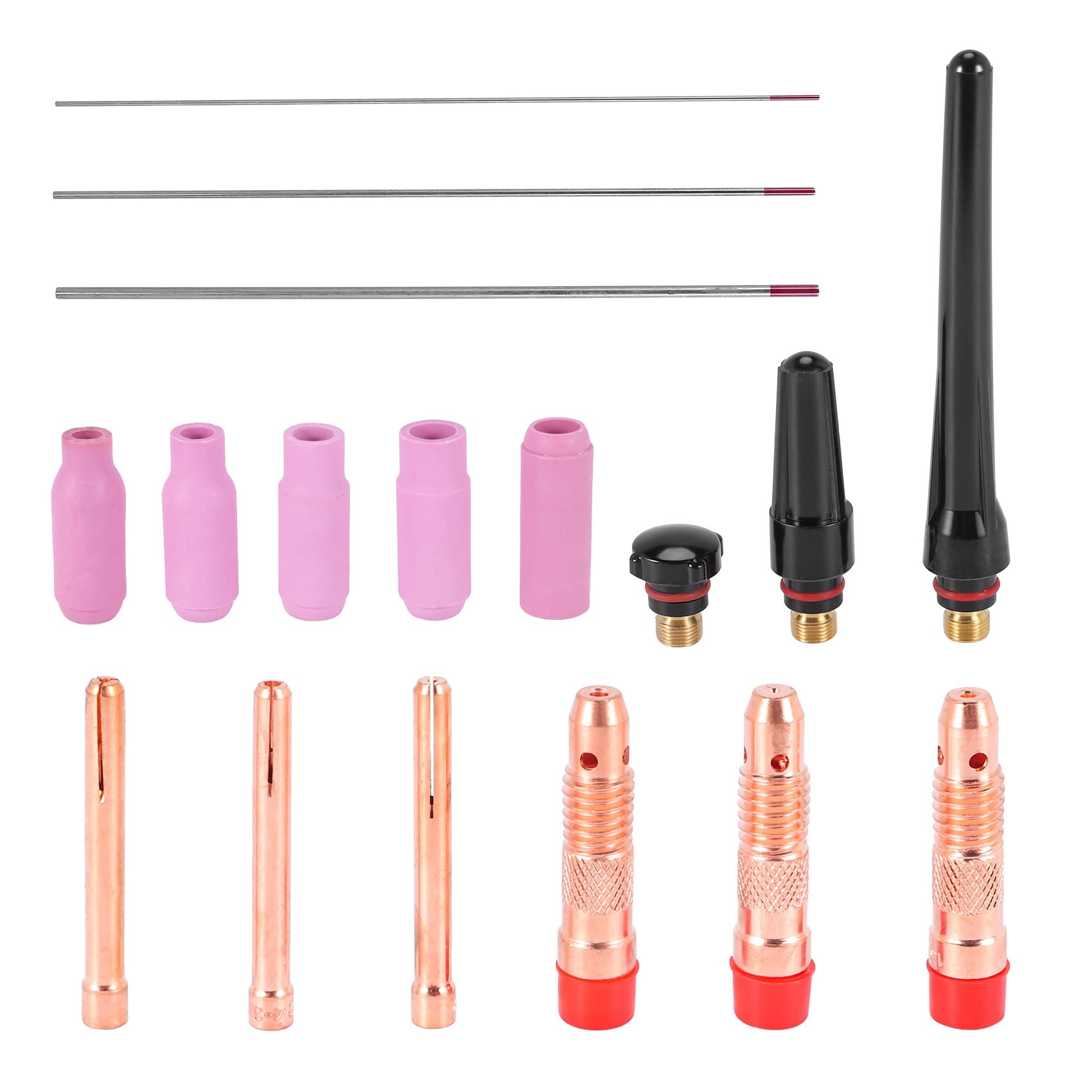 Sudemota 17Pcs Welders Welding Torch Tig Cup Collet Body Nozzle Kit Tungsten Electrode For -17/18/26 Tig Welding Torch