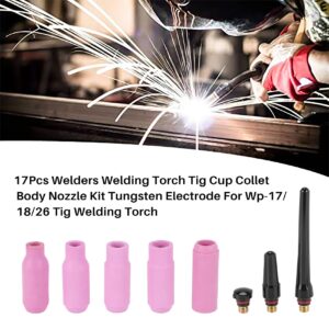 Sudemota 17Pcs Welders Welding Torch Tig Cup Collet Body Nozzle Kit Tungsten Electrode For -17/18/26 Tig Welding Torch