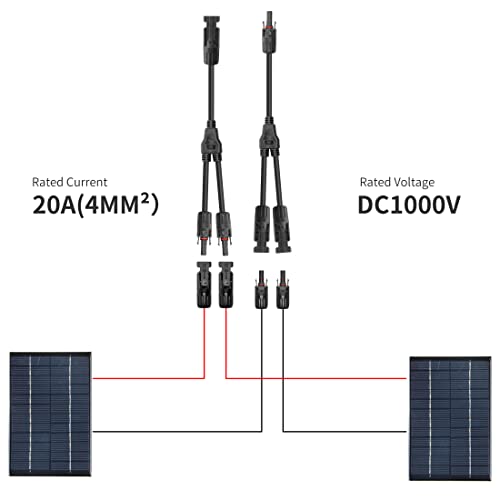 YACSEJAO Solar Panel Y Branch Parallel Cable 30A Waterproof Solar 2 to 1 Adapter Cable Wire Male Female Connector 1 Pair for Parallel Connection