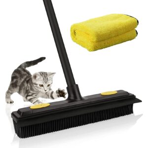 doogepiit rubber broom for pet hair remover,carpet rake-rubber broom with squeegee, portable detailing lint remover brush, pet hair removal tool for carpet, hardwood floor, tile, window