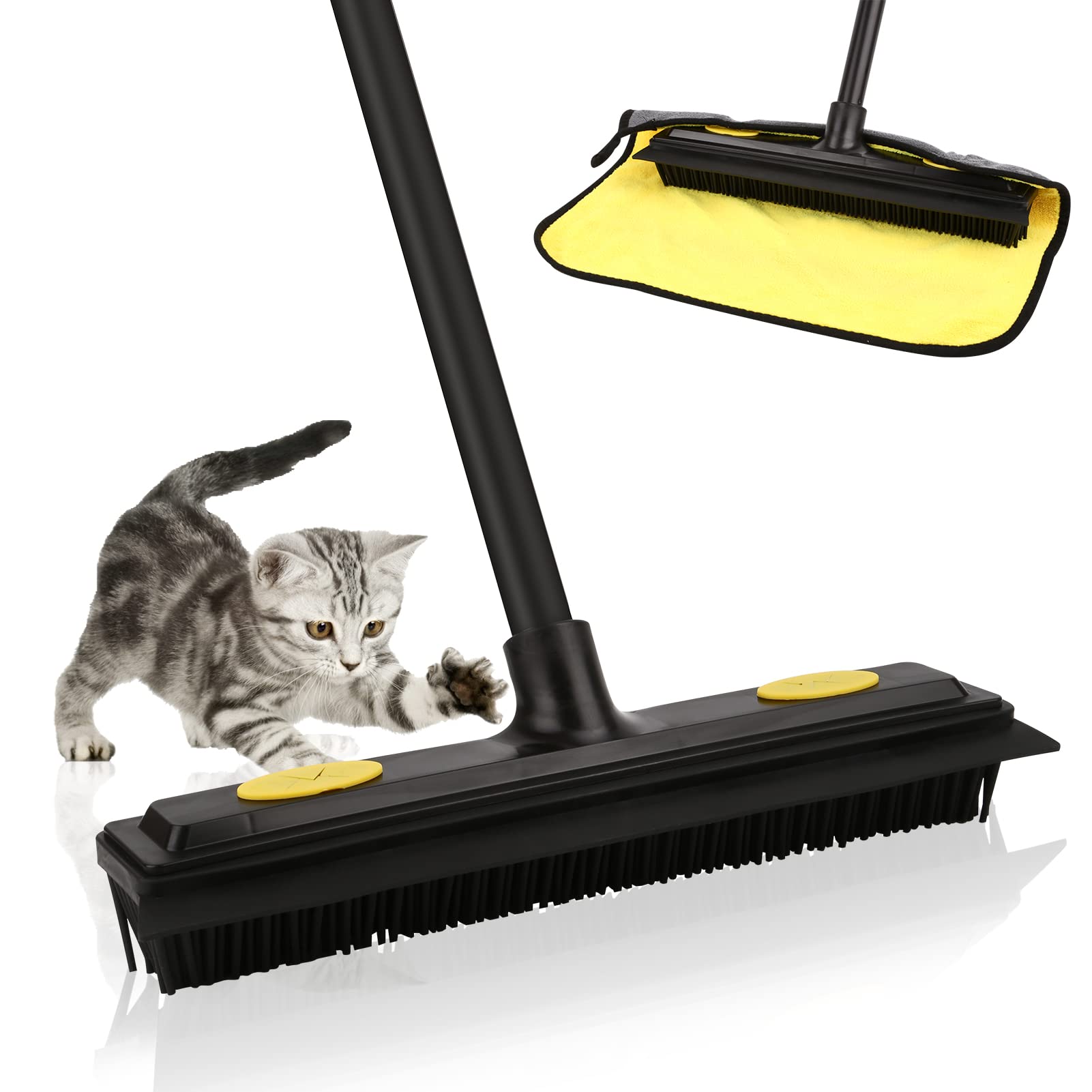 DoogePiit Rubber Broom for Pet Hair Remover,Carpet Rake-Rubber Broom with Squeegee, Portable Detailing Lint Remover Brush, Pet Hair Removal Tool for Carpet, Hardwood Floor, Tile, Window