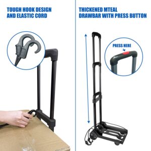 APOXCON Folding Hand Truck, Foldable Dolly Cart with Two Wheels, Collapsible Hand Cart with Adjustable Handle Lightweight Trolley Cart for Moving, Travel, Shopping, Office Use, Portable & Compact