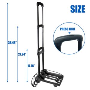 APOXCON Folding Hand Truck, Foldable Dolly Cart with Two Wheels, Collapsible Hand Cart with Adjustable Handle Lightweight Trolley Cart for Moving, Travel, Shopping, Office Use, Portable & Compact