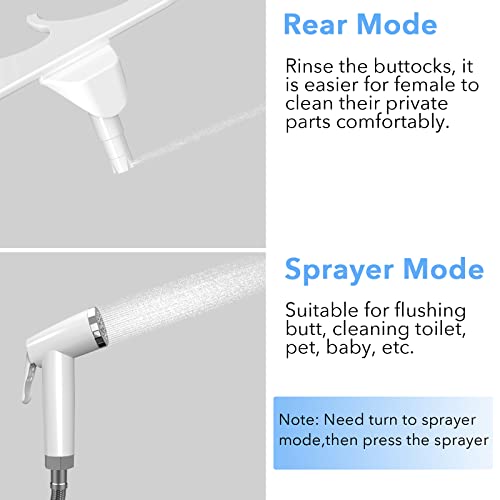 DEANIC 2-in-1 Bidet Attachment for Toilet Bath Bidet Sprayer, Ultra-Slim Toilet Bidet Sprayer Attachment, Adjustable Cold Fresh Water Pressure,Non-Electric Bidet Toilet Seat