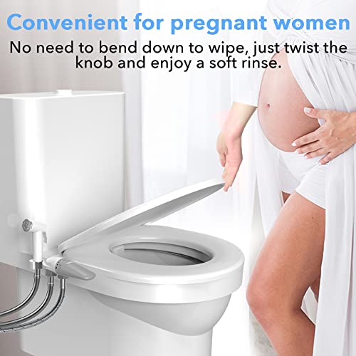 DEANIC 2-in-1 Bidet Attachment for Toilet Bath Bidet Sprayer, Ultra-Slim Toilet Bidet Sprayer Attachment, Adjustable Cold Fresh Water Pressure,Non-Electric Bidet Toilet Seat