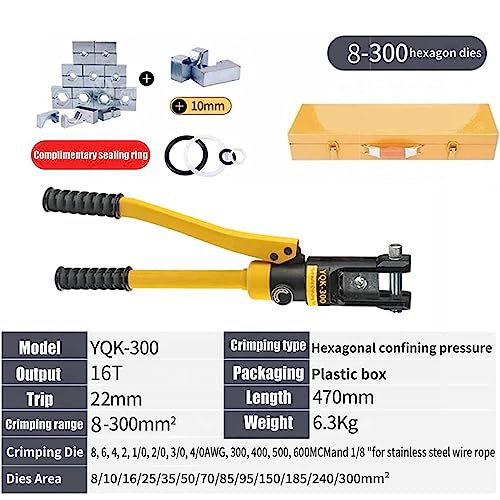 LFGUD 16T Hydraulic Crimping Tool 9 AWG to 600 MCM Battery Cable Crimping Tool 0.87 inch Stroke Hydraulic Lug Crimper Electrical Terminal Crimper with 13 Pairs of Dies