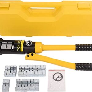 LFGUD 16T Hydraulic Crimping Tool 9 AWG to 600 MCM Battery Cable Crimping Tool 0.87 inch Stroke Hydraulic Lug Crimper Electrical Terminal Crimper with 13 Pairs of Dies