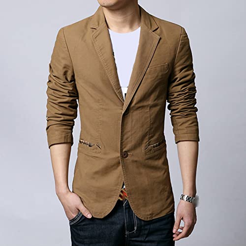 Men's 2 Buttons Casual Sport Coats Lightweight Single Breasted Slim Fit Suit Blazer Cotton Formal Dress Jackets (Khaki,6X-Large)