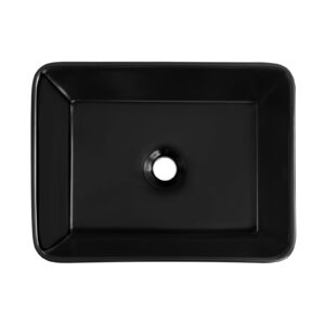 KARAMAG Black Vessel Sink,Rectangle 19"x15" Bathroom Sink Above Counter Porcelain Ceramic Small Sink Bowl Ceramic Vessel Sinks for Bathrooms