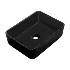 KARAMAG Black Vessel Sink,Rectangle 19"x15" Bathroom Sink Above Counter Porcelain Ceramic Small Sink Bowl Ceramic Vessel Sinks for Bathrooms