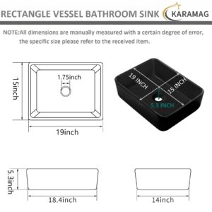 KARAMAG Black Vessel Sink,Rectangle 19"x15" Bathroom Sink Above Counter Porcelain Ceramic Small Sink Bowl Ceramic Vessel Sinks for Bathrooms