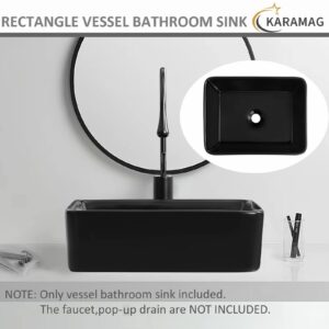 KARAMAG Black Vessel Sink,Rectangle 19"x15" Bathroom Sink Above Counter Porcelain Ceramic Small Sink Bowl Ceramic Vessel Sinks for Bathrooms