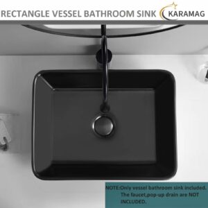 KARAMAG Black Vessel Sink,Rectangle 19"x15" Bathroom Sink Above Counter Porcelain Ceramic Small Sink Bowl Ceramic Vessel Sinks for Bathrooms