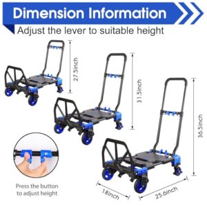 HIYATEE Heavy Duty Folding Hand Truck, 330lbs Portable Dolly Cart Retractable Handle,Foldable 2 in 1 Hand Truck Push Cart Dolly with 4 Wheels, Suitable for Home/Office/Travel/Warehouse/Market/Handling