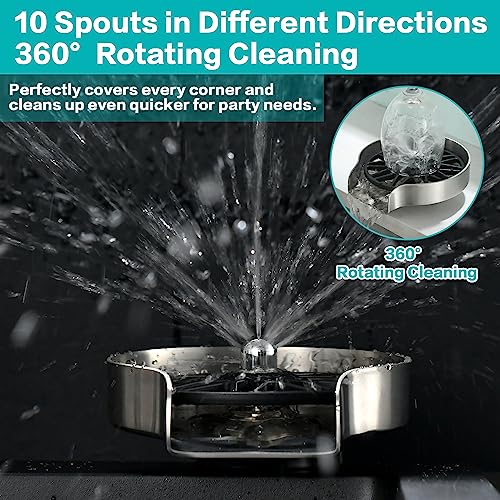 Kicimpro Glass Rinser for Kitchen Sink, Stainless Steel High Pressure Bottle Washer, Cup Washer for Sink with 360 Degree Rotating Rinse Function, Brushed Nickel Glass Washer, Kitchen Sink Accessories