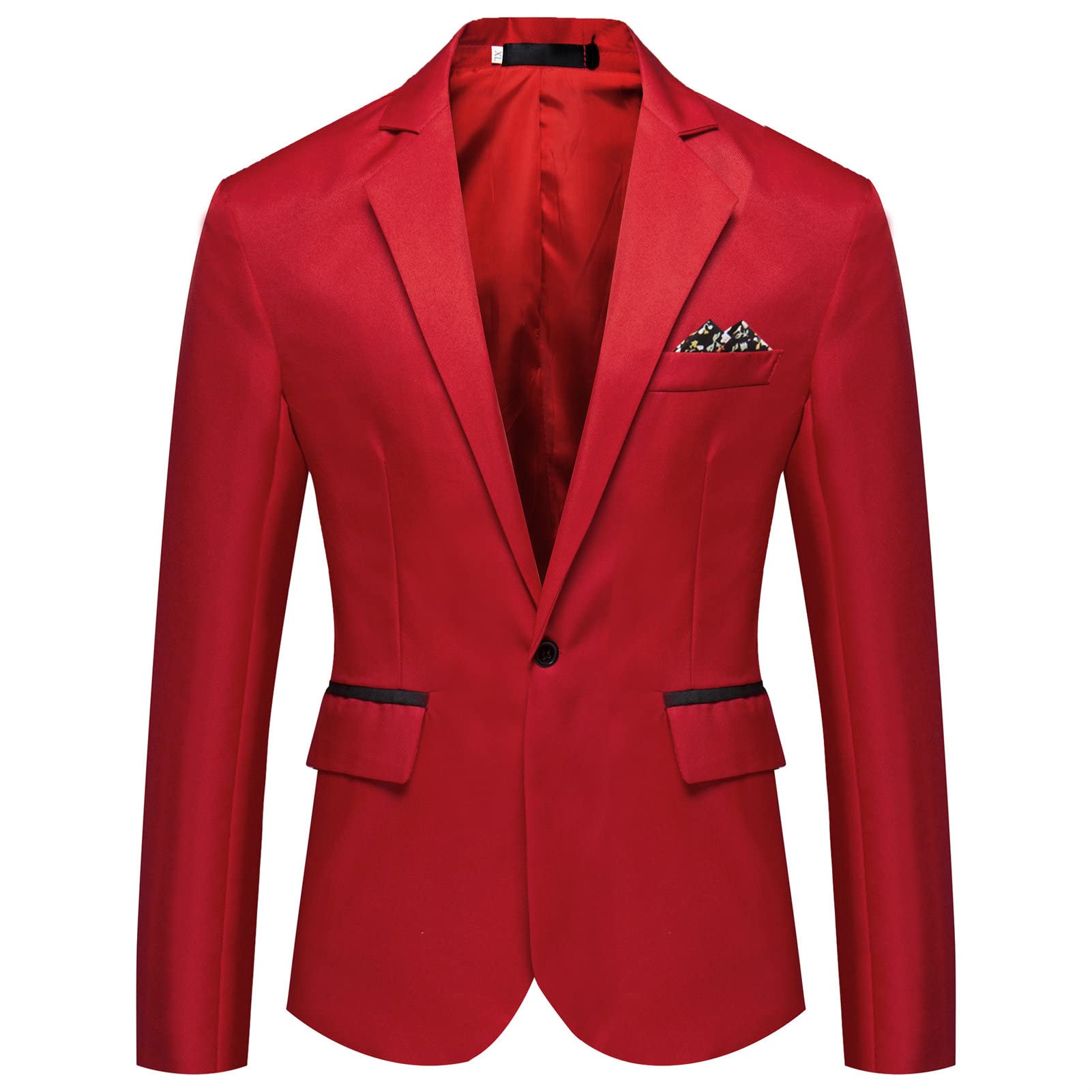 Maiyifu-GJ Men Casual Slim Fit Suit Jacket Lightweight Notched Lapel Business Sport Coat 1 Button Daily Wedding Party Blazer (Red,X-Large)