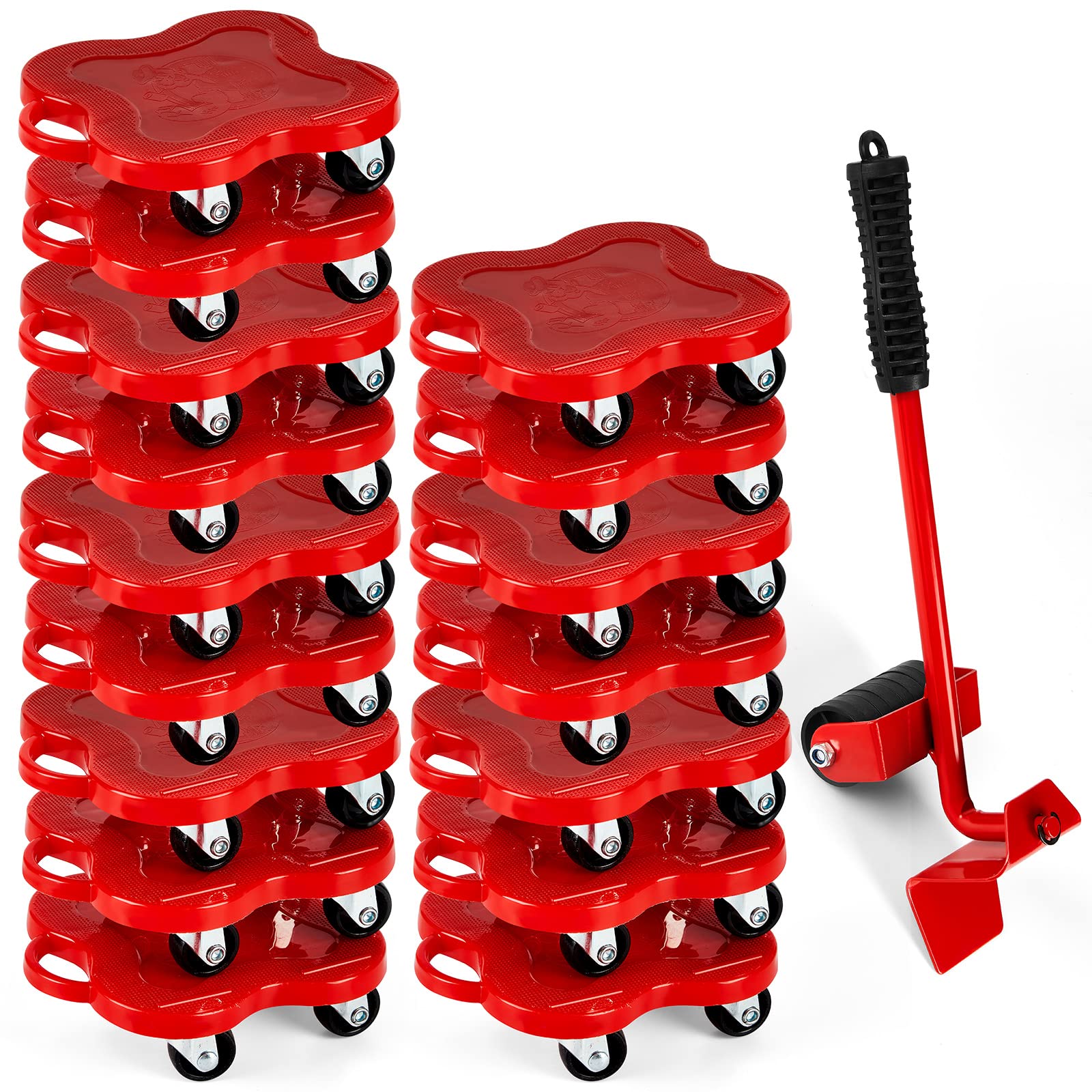 17 Pcs Furniture Mover with Wheels Furniture Lifter Set, Red 360 Degree Rotation Wheels Furniture Dolly Heavy Furniture Roller Move Tools Moving Wheels for Appliance Table Refrigerator Cabinet Sofa