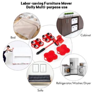 17 Pcs Furniture Mover with Wheels Furniture Lifter Set, Red 360 Degree Rotation Wheels Furniture Dolly Heavy Furniture Roller Move Tools Moving Wheels for Appliance Table Refrigerator Cabinet Sofa