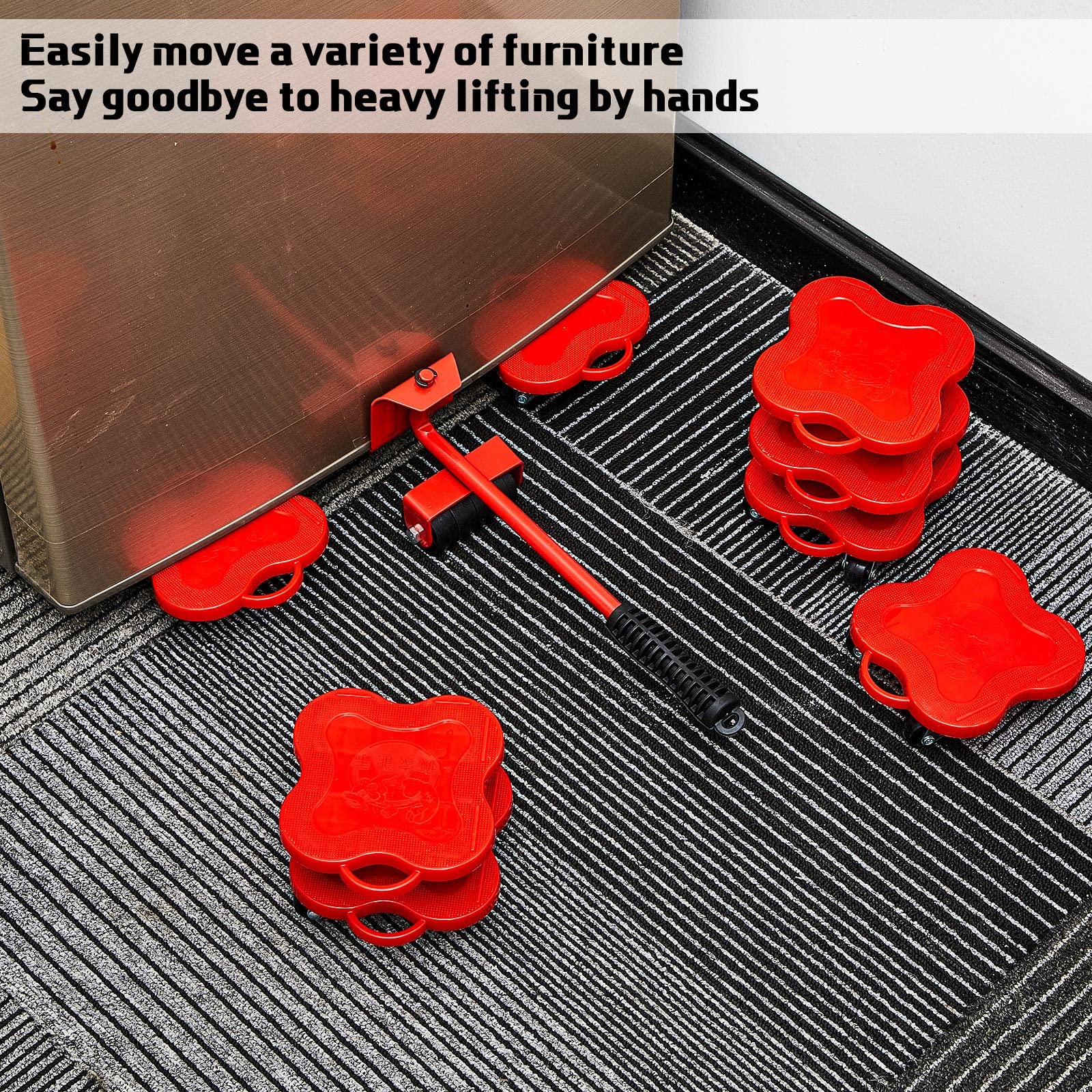 17 Pcs Furniture Mover with Wheels Furniture Lifter Set, Red 360 Degree Rotation Wheels Furniture Dolly Heavy Furniture Roller Move Tools Moving Wheels for Appliance Table Refrigerator Cabinet Sofa