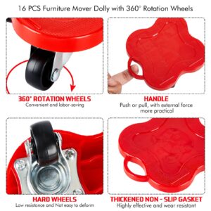 17 Pcs Furniture Mover with Wheels Furniture Lifter Set, Red 360 Degree Rotation Wheels Furniture Dolly Heavy Furniture Roller Move Tools Moving Wheels for Appliance Table Refrigerator Cabinet Sofa