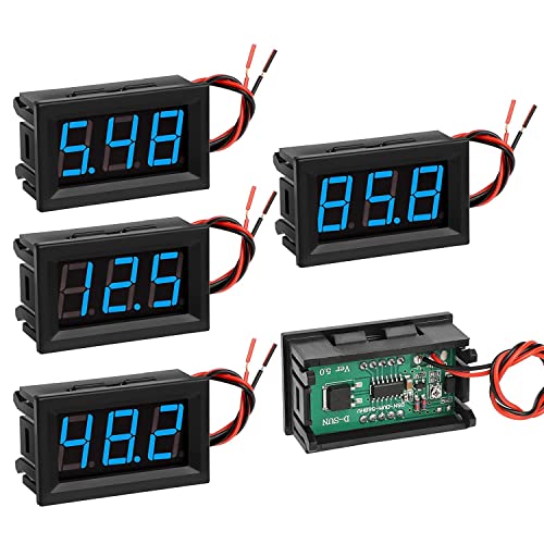 5 Pack DC 5~120V Digital Mini Voltmeter Tester Voltage Gauge, SUNJOYCO 0.56" LED Display Panel Motorcycle Battery Monitor, 2 Wire Calibratable DC Volt Meter, Blue