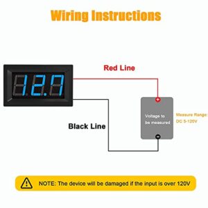 5 Pack DC 5~120V Digital Mini Voltmeter Tester Voltage Gauge, SUNJOYCO 0.56" LED Display Panel Motorcycle Battery Monitor, 2 Wire Calibratable DC Volt Meter, Blue