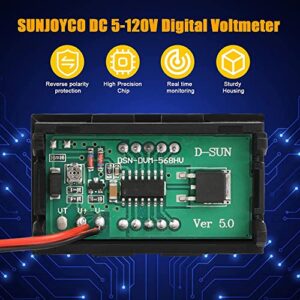 5 Pack DC 5~120V Digital Mini Voltmeter Tester Voltage Gauge, SUNJOYCO 0.56" LED Display Panel Motorcycle Battery Monitor, 2 Wire Calibratable DC Volt Meter, Blue