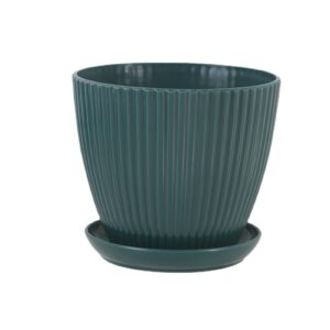 plastic planter pot with tray and drainage holes modern decorative garden planter pot flower plant container bonsai pot dark green 10cm