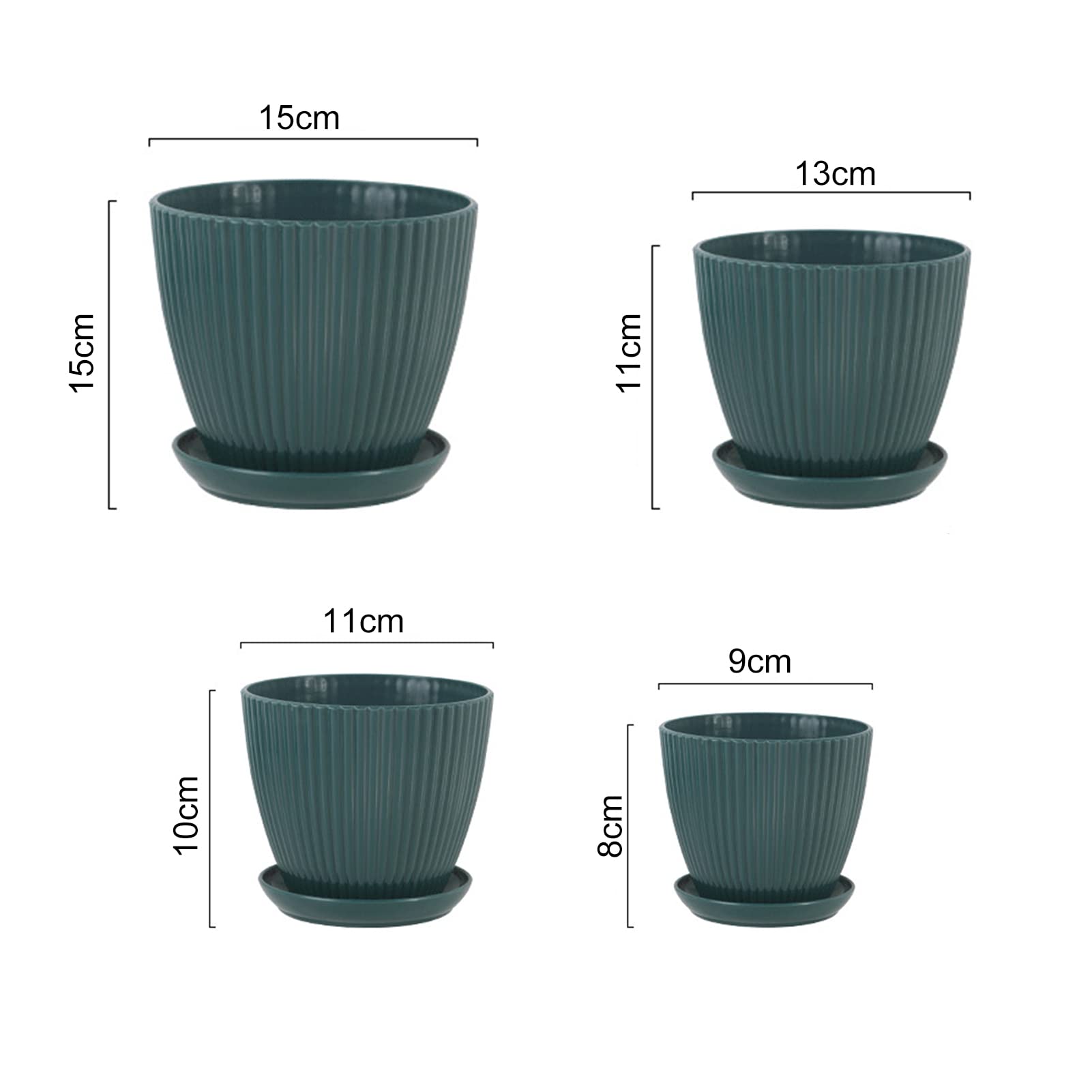 Plastic Planter Pot with Tray and Drainage Holes Modern Decorative Garden Planter Pot Flower Plant Container Bonsai Pot Dark Green 10cm