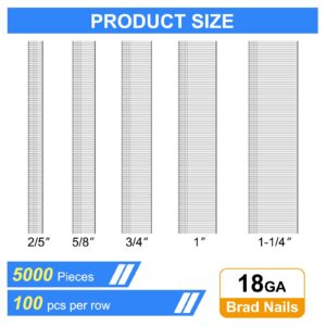 SimCos 5000 pcs 18 Gauge Brad Nails (2/5",5/8",3/4",1",1-1/4 inch) Galvanized 18 GA Nail Gun Nails Assorted and Small Finishing Nails for Pneumatic, Electric Brad Nailer(two kinds of package box)