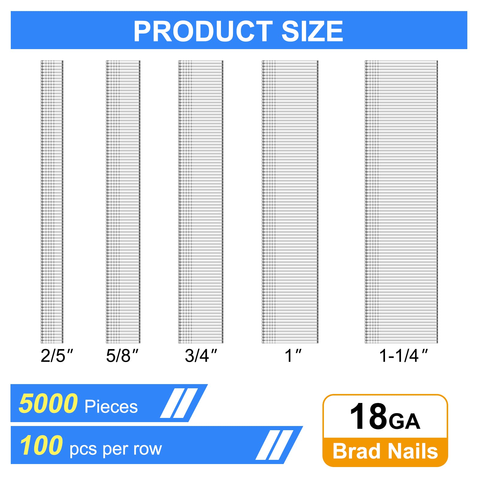 SimCos 5000 pcs 18 Gauge Brad Nails (2/5",5/8",3/4",1",1-1/4 inch) Galvanized 18 GA Nail Gun Nails Assorted and Small Finishing Nails for Pneumatic, Electric Brad Nailer(two kinds of package box)