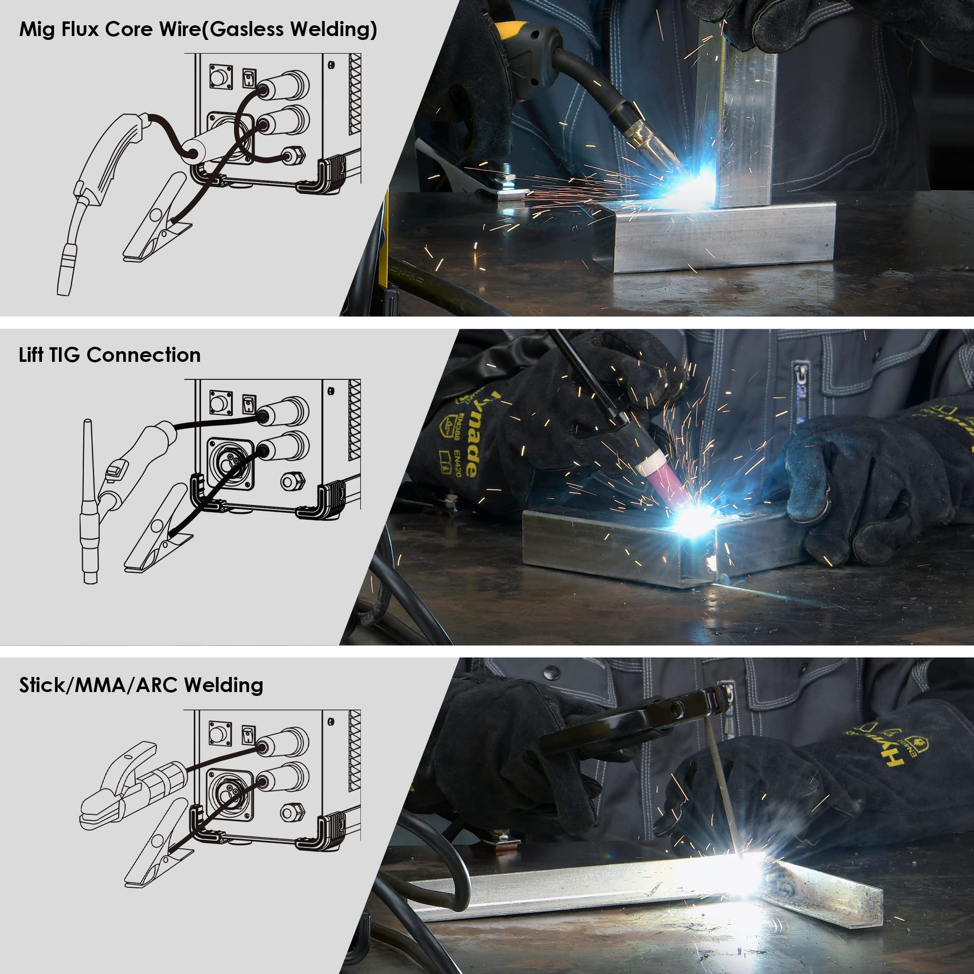 hynade 3 in 1 Mig Welder MTA225SG,Digital Dual Voltage 110/220V Mig/Tig/Arc/Spool Multi Process Welding Machine, 5 Kgs Spool Flux/Solid Wire Mig Welder