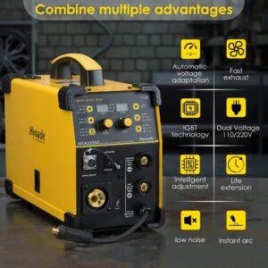 hynade 3 in 1 Mig Welder MTA225SG,Digital Dual Voltage 110/220V Mig/Tig/Arc/Spool Multi Process Welding Machine, 5 Kgs Spool Flux/Solid Wire Mig Welder