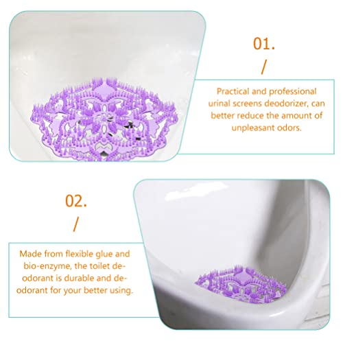 ULTECHNOVO 10pcs Urinal Screen Deodorizer Flower Urinal Pad with Scent Anti- Splatter Urinal Mat Odor Freshener Toilet Supplies for Bathrooms Restrooms Office Purple