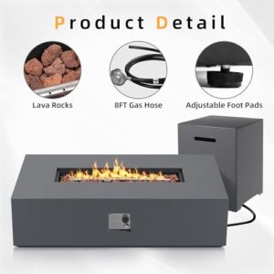 UPHA 56 Inch Outdoor Propane Fire Pit Table, 50,000 BTU Iron Rectangular Gas Fire Pits for Outside, Auto-Ignition Fire Table with Propane Tank Storage Side Table, Rain Cover, Lid, Lava Rock, Dark Grey