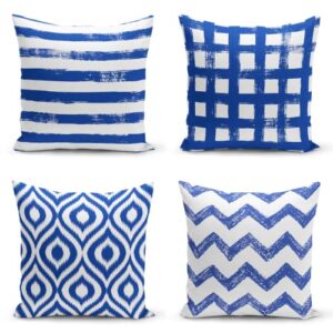 kaaxsa throw pillow covers decorative for couch cushion bed living room patio outdoor and farmhouse modern home decor set of 4 18x18 inch blue white color