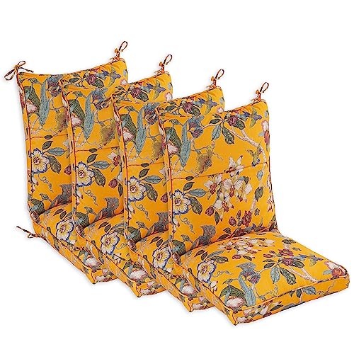 Makimoo Set of 4 Outdoor Dining Chair Cushions, Comfort Patio Seating Cushions, 44 x21x4.5 inch, Single Welt and Zipper, Sunset Blossom Orange