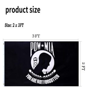 Mia Pow Flags 2x3 Outdoor Double Sided Pow Flags Heavy Duty 3 Ply Thick Nylon Material with 2 Metal Grommets, 4 Rows of Stitching Powmia Flag Banner