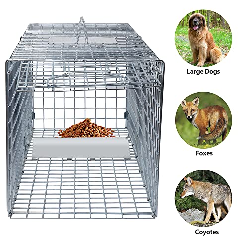 Toriexon Large Live Catch Animal Traps 42 X 15 X 17Inch, Live Animal Trap Easy to Set and Release, Collapsible Large Animal Catcher Cage for Large Dogs, Foxes