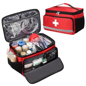 first aid bag empty medicine bag pill bottle organizers storage travel medical bag home family hiking med medication bag portable prescription case carrier medic supplies holder container large (red)