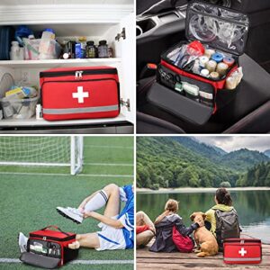 First Aid Bag Empty Medicine Bag Pill Bottle Organizers Storage Travel Medical Bag Home Family Hiking Med Medication Bag Portable Prescription Case Carrier Medic Supplies Holder Container Large (Red)