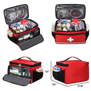 First Aid Bag Empty Medicine Bag Pill Bottle Organizers Storage Travel Medical Bag Home Family Hiking Med Medication Bag Portable Prescription Case Carrier Medic Supplies Holder Container Large (Red)