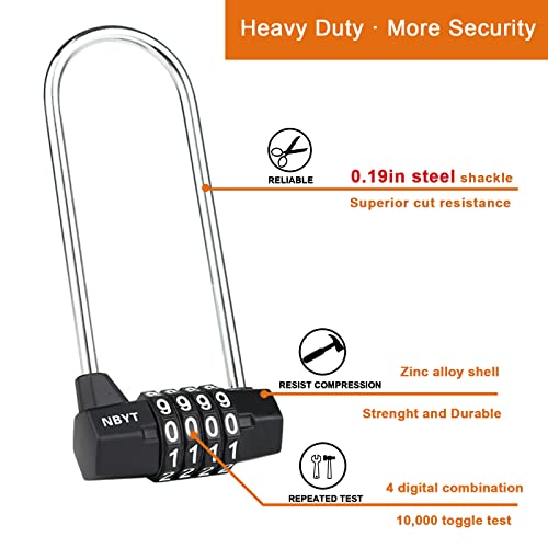 NBYT 4-Digit Combination Padlock, Door Handle Padlock, Suitable for lockers, Filing cabinets, wardrobes, Small Fences, Sheds, pet Door Locks. (4in (D3/16")) Black