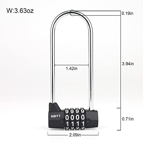 NBYT 4-Digit Combination Padlock, Door Handle Padlock, Suitable for lockers, Filing cabinets, wardrobes, Small Fences, Sheds, pet Door Locks. (4in (D3/16")) Black